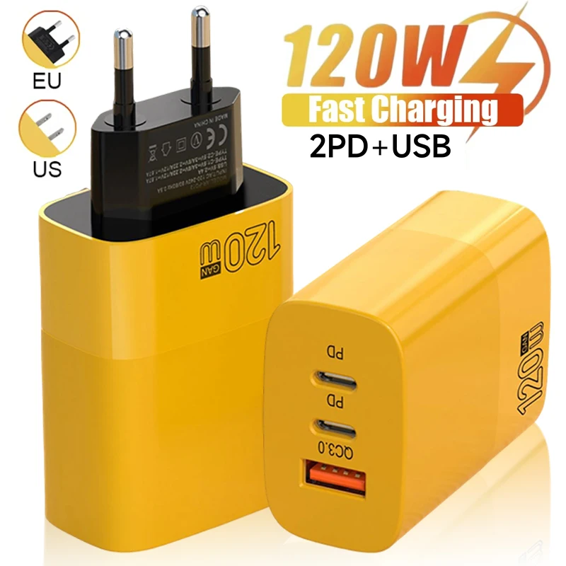 Pd 120w carregador rápido 2pd + usb carregamento super rápido ue eua ...