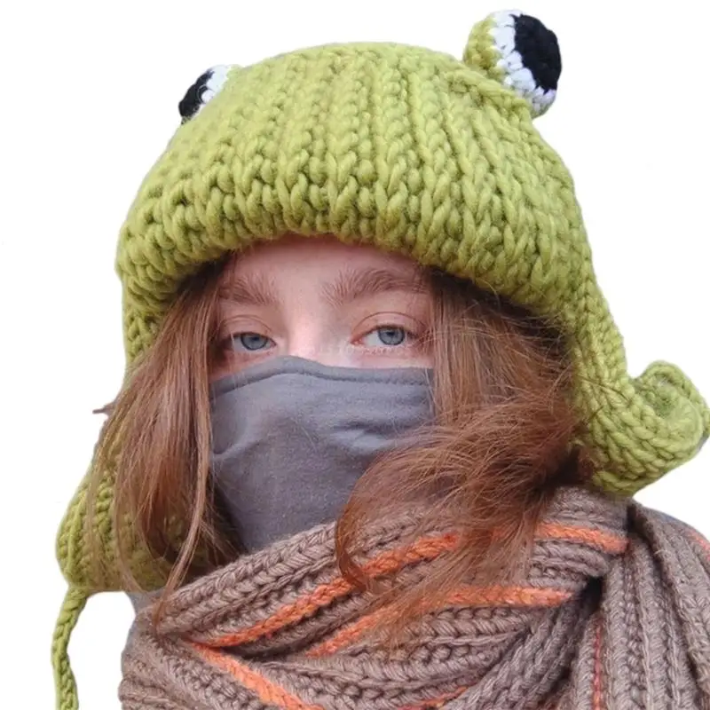 Knit Earflap Beanie Crochet Hat Cute For Frog Eye Hat Knit Bomber Hat ...
