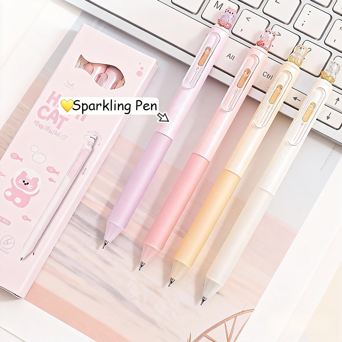 4pcs Cat-Shaped Retractable Gel Pens Set 0.5mm Fine Tip for Smooth ...