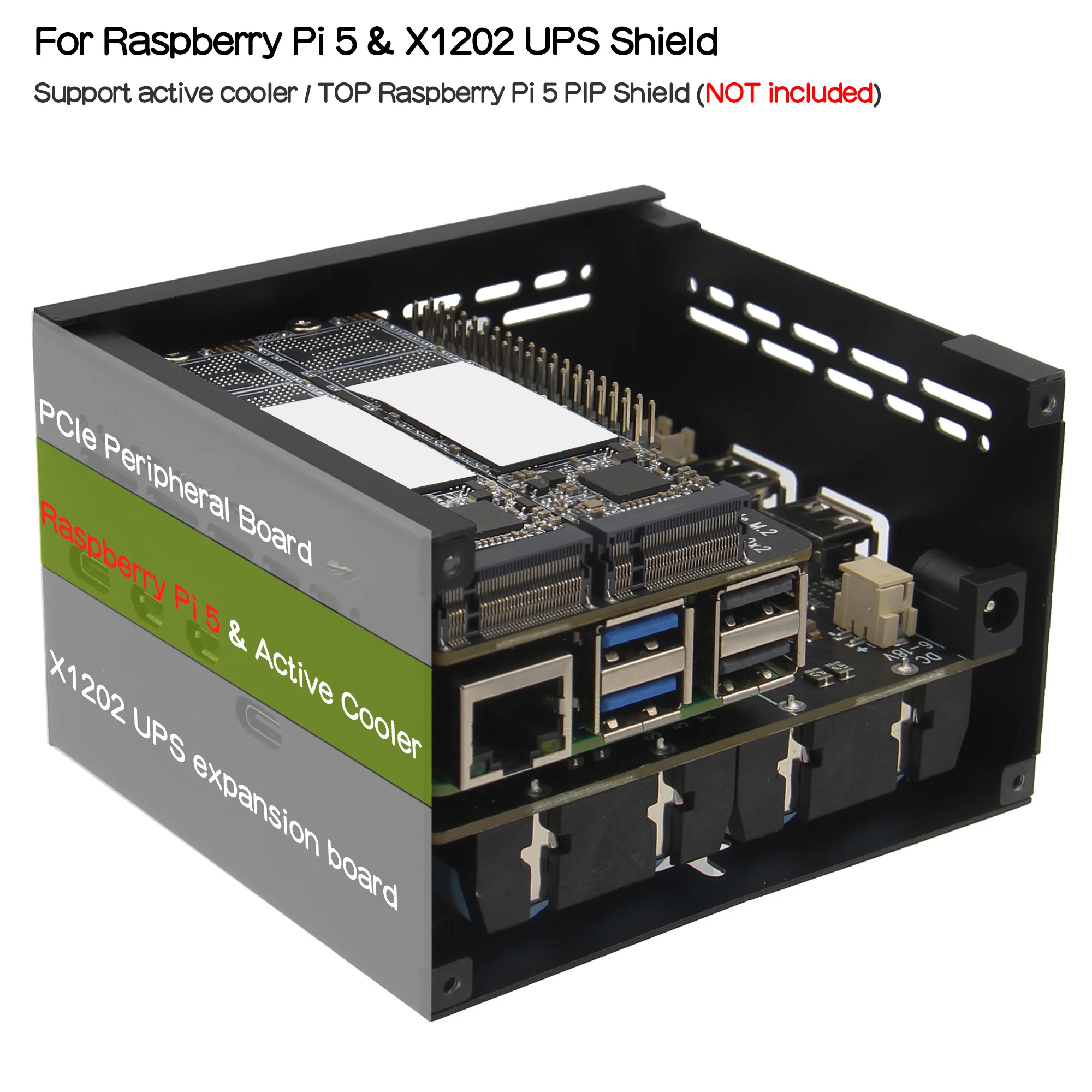 Geekbord X1202-C1 Metal Case for Raspberry Pi 5 & X1202 UPS Shield ...