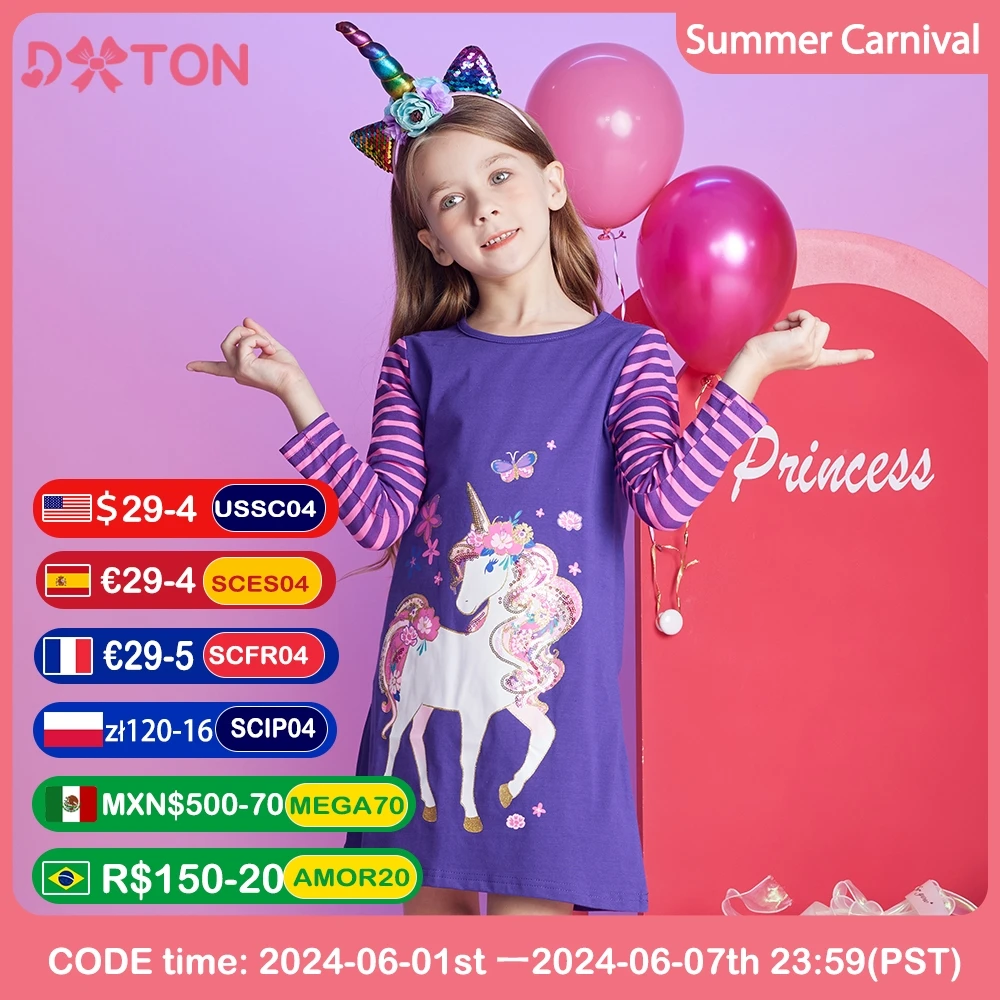 DXTON-Children-Winter-Girls-Dress-Stripes-Long-Sleeve-Kids-Dress ...