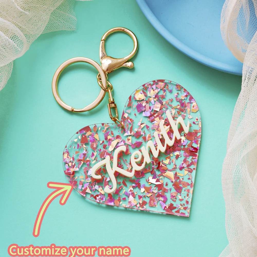 1PC Custom PMMA Keychain - Personalized Heart-Shaped Sparkly Accessory ...