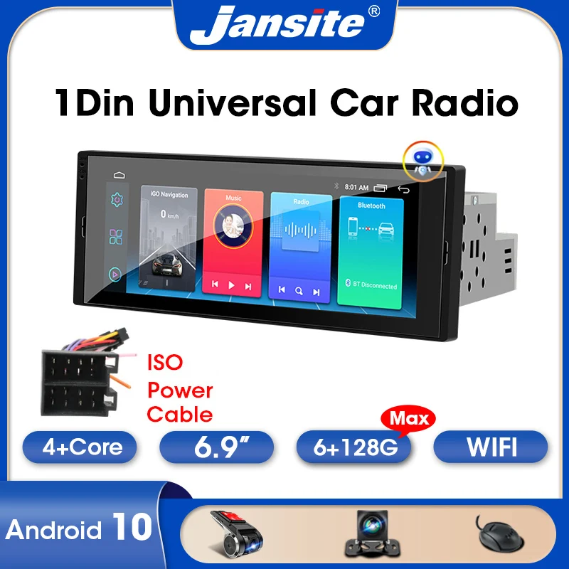 Jansite 6.9" Universal 1 Din Auto Radio Android Multimedia Player Touch Screen Car Stereo Video ...