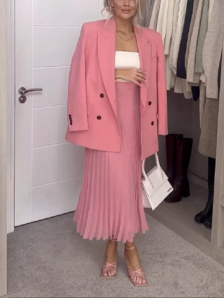 Traje Balzer informal rosa para mujer, Falda plisada de cintura alta ...