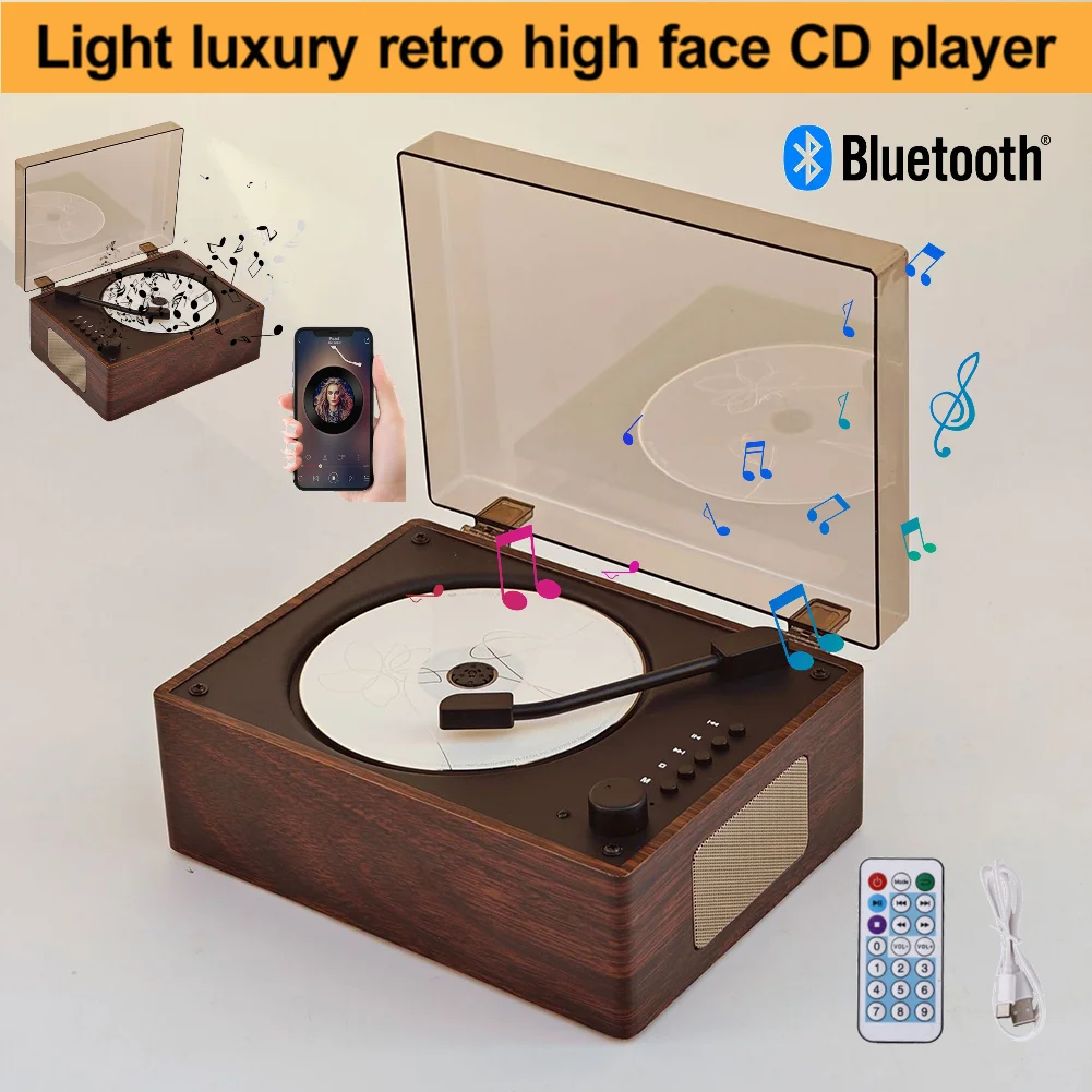 Vintage CD Player Bluetooth 5.0 Built-in Speaker Portable Rechargeable ...