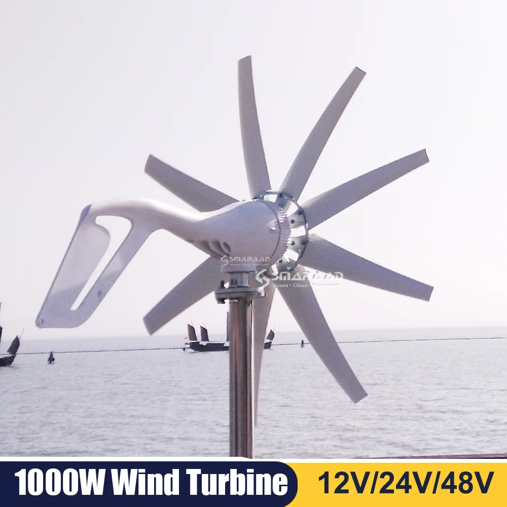 Poland-Deliver-1000W-48V-Wind-Turbine-with-8-Blades-MPPT-Controller ...