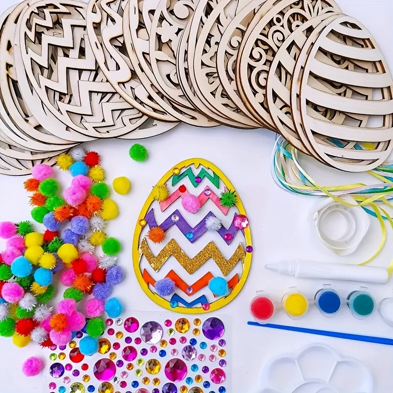 109pcs Wood Easter Egg Decorating Kit with 24 Pre-Cut Templates - DIY ...