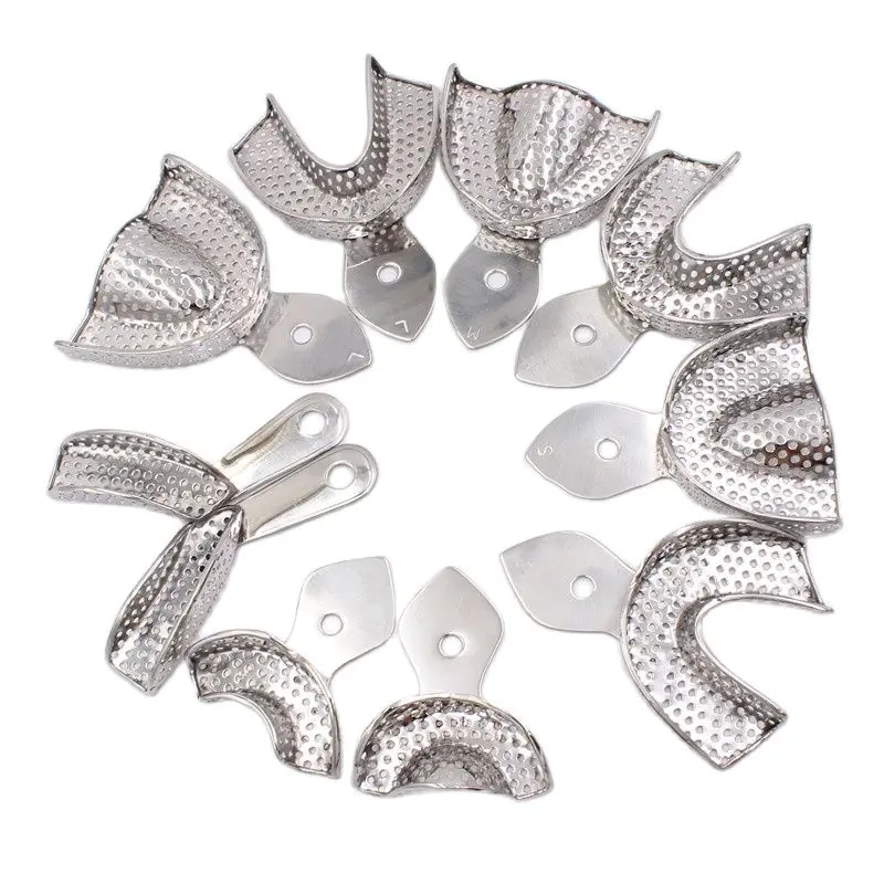 10pcs-Dental-Stainless-Steel-Impression-Trays-Upper-Lower-Teeth-Holder ...