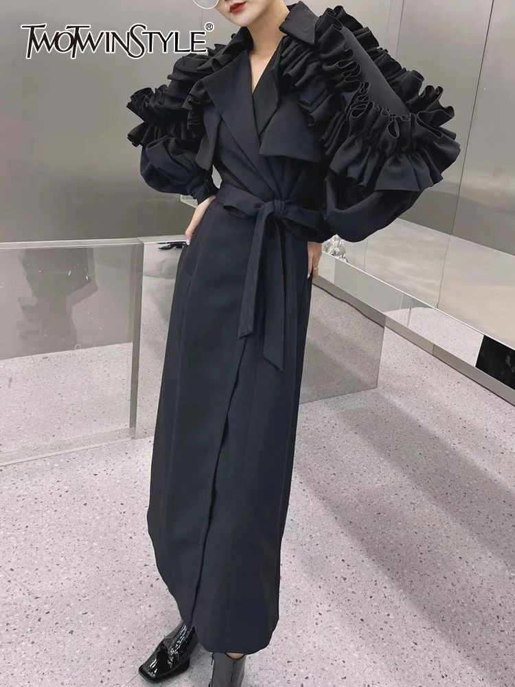 Trench Coat Ruffles Women | Trench Coat Women Korean | Ruffle Sleeve ...