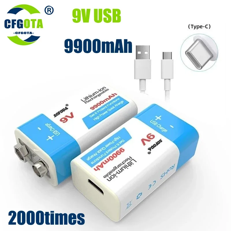 9V-Battery-9900Mah-Large-Capacity-USB-Rechargeable-Battery-Suitable-for ...