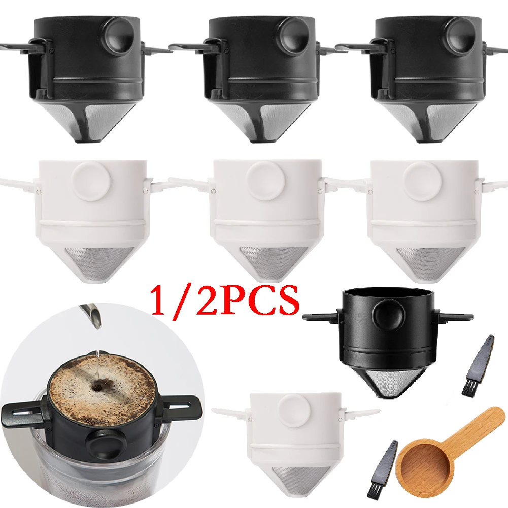 접이식 커피 필터 휴대용 스테인레스 스틸 드립 커피 티 홀더 21 개 재사용 가능한 종이 없는 커피 드리퍼 위에 부어