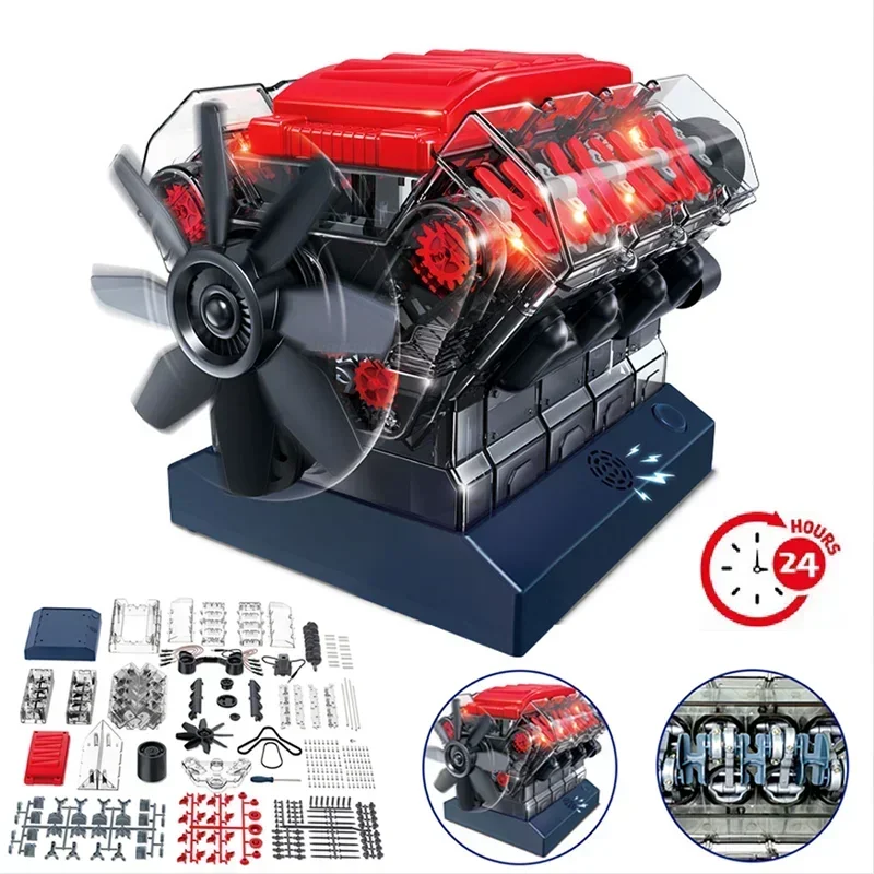 100-Parts-DIY-V8-Engine-Model-KIT-Assembled-Four-Cylinder-Engine-Model ...