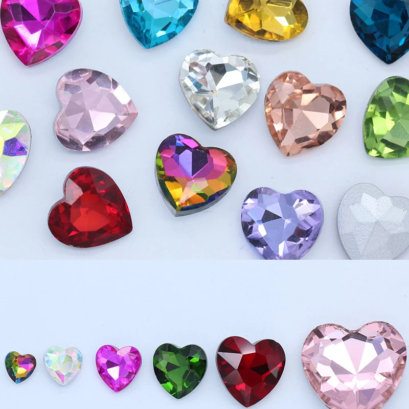 All Colors 8 27MM Hearts Shape Hand Craft Pointback Rhinestones Glass ...