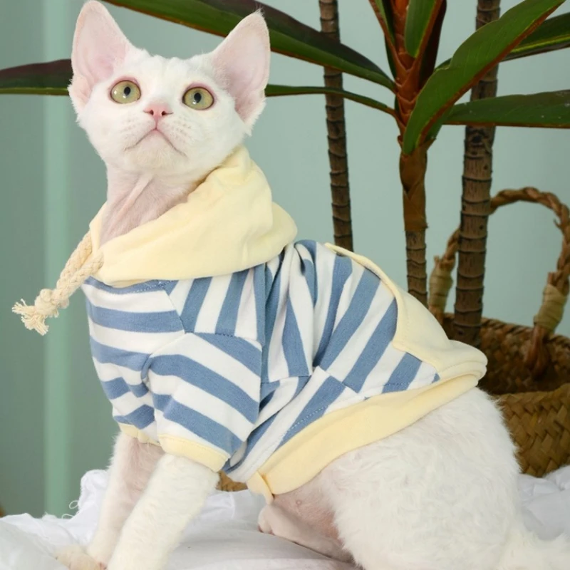Fasion Sphynx Cat Striped hooded Sweatshirt Sphynix Cat Clothes Jacket ...