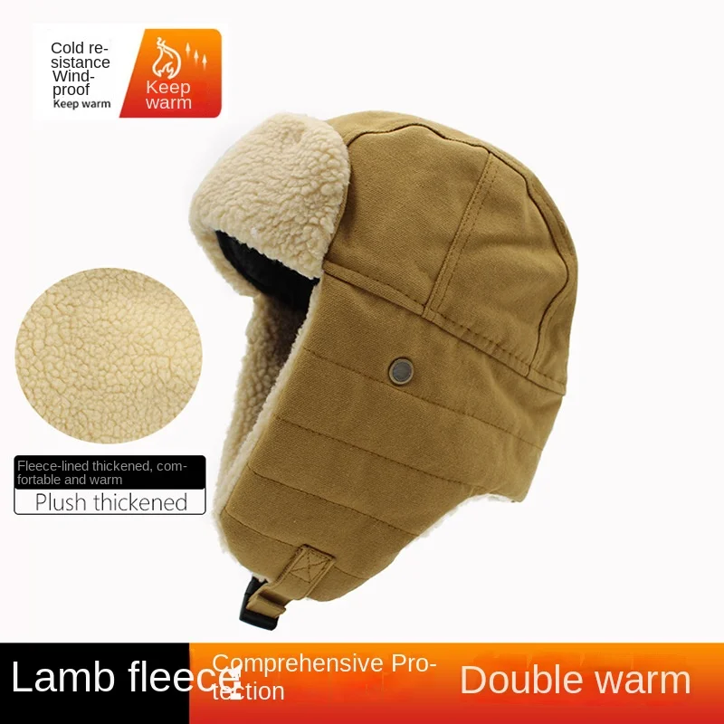 Canvas-Ear-Protection-Winter-Cap-Men-Women-anti-cold-Thickened-Fleece ...