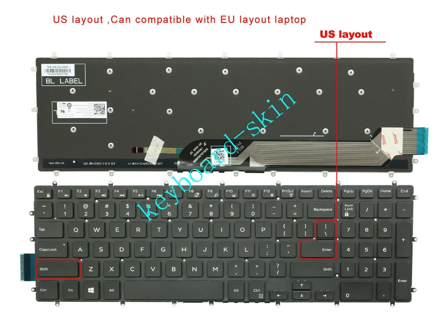 backlit /no backlit US Keyboard for Dell P66F P66F001 P72F P72F002 P75F ...
