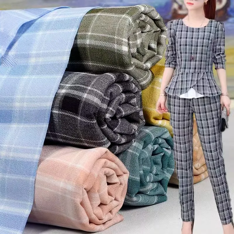 Micro Elastic Plaid Fabric for Skirts Pants Clothing Sewing Fashion By ...