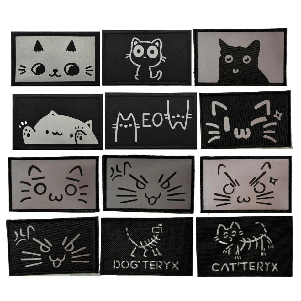 Reflective Cartoon Cat Tactical Patches Cute Cat' Teryx Hook&Loop ...