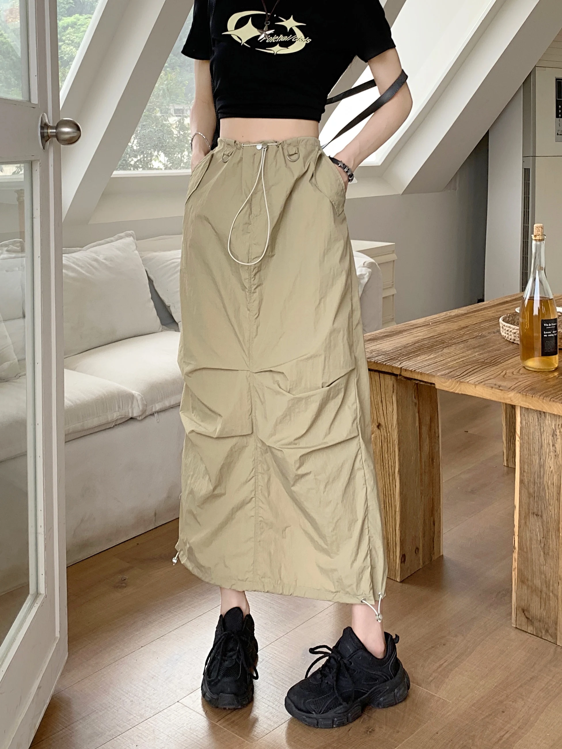 세트 여성 의류 겉옷 2024 봄과 여름 새로운 안티 노출 짧은 드레스 높은 허리 슬리밍 하프 길이 스커트에 랩스커트 단어 - Digital Shop