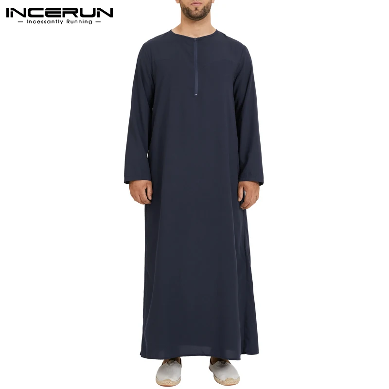 INCERUN-Men-Muslim-Arabic-Kaftan-Islamic-Long-Sleeve-Abaya-Robes-Solid-Color-Saudi-Arabia-Dress ...