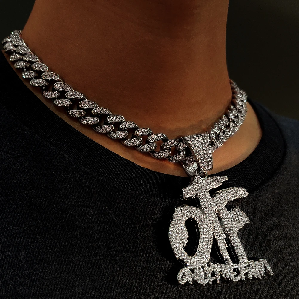 Men Hip Hop Crystal OTF Letter Pendant Necklace Bling Miami Iced Out ...
