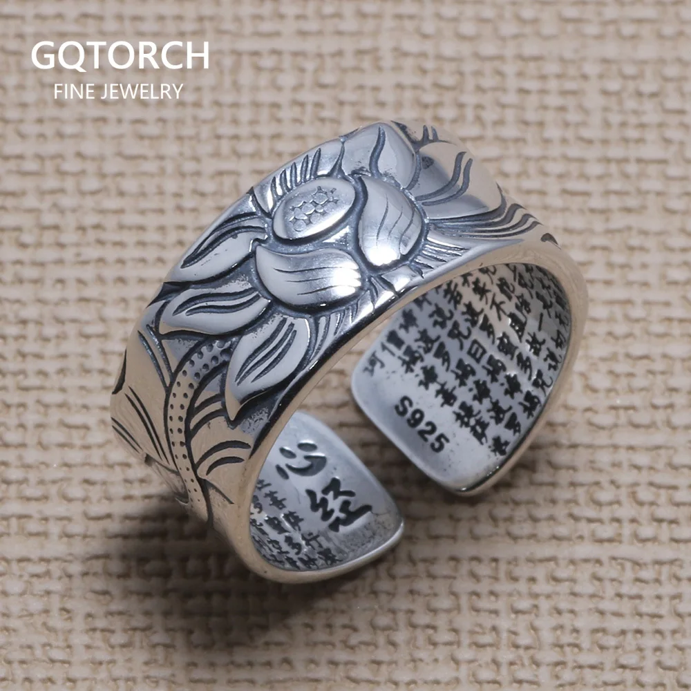 Real 925 Sterling Silver Lotus Rings For Men And Women Heart Sutra ...