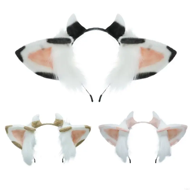 Y5GC Animal Plush Hair Hoop Cow Ears Headband Cartoon Headwear Cosplay ...