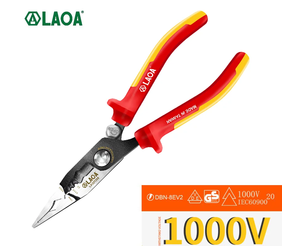 LAOA-Insulated-Pliers-VDE-8-Inch-Needle-Nose-Pliers-High-Voltage-Resistance-1000V-Wire-Cutter ...