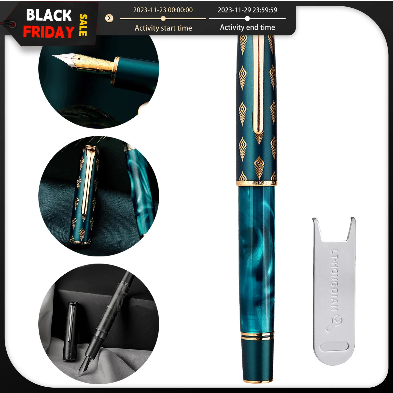 Hongdian-N7-Resin-Piston-Fountain-Pen-Beautiful-Green-Gray-Peacock ...