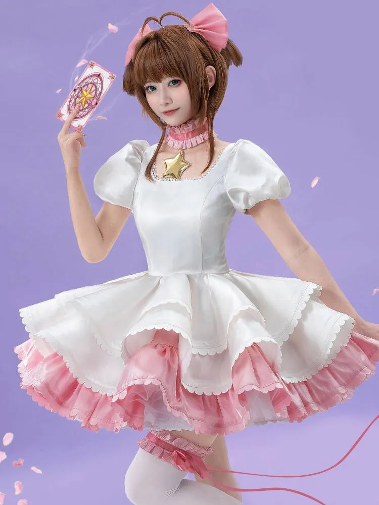 Anime Card Captor KINOMOTO SAKURA Cosplay Costumes Pink White Cos ...