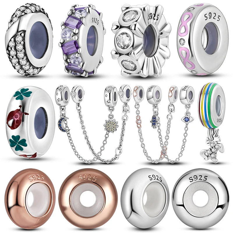 925 Silver Four Leaf Clover Silicone Rubber Spacer Bead Star Safety ...