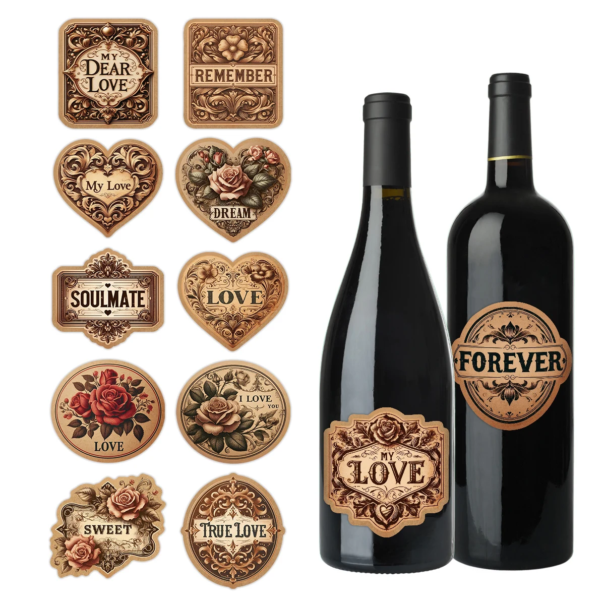12pcs Vintage Wine Bottle Stickers,Label With Love Phrase Design,For ...