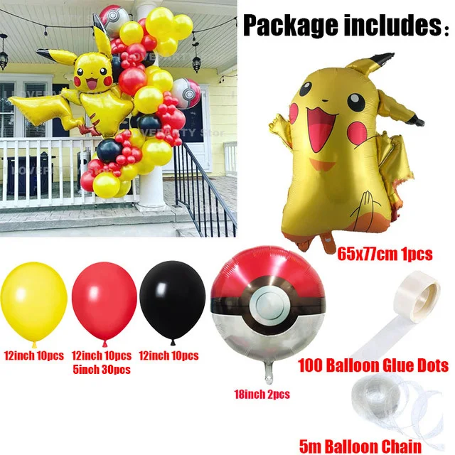 65pcs/set Pokemon Pikachu Balloon Party Decorations Squirtle Bulbasaur ...