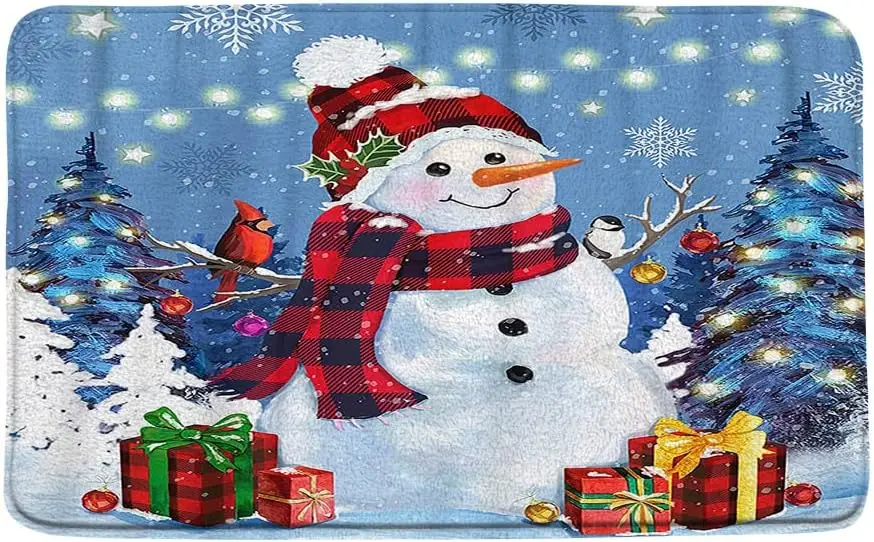 SaltaStore-Merry-Christmas-Snowman-Bath-Mat-Blue-White-Xmas-Tree-Mat ...