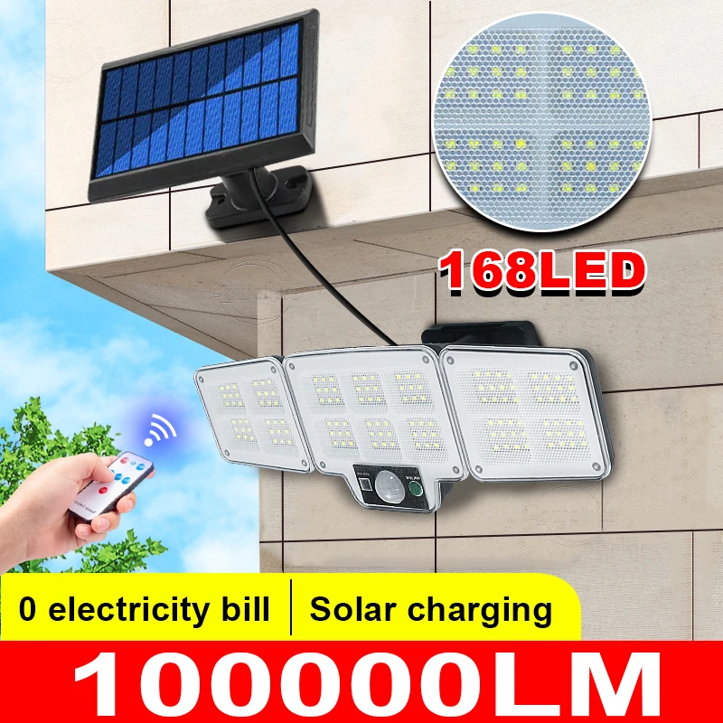 168LED-External-Solar-Light-Three-Lamp-Heads-Outdoor-Solar-Light-Garden ...