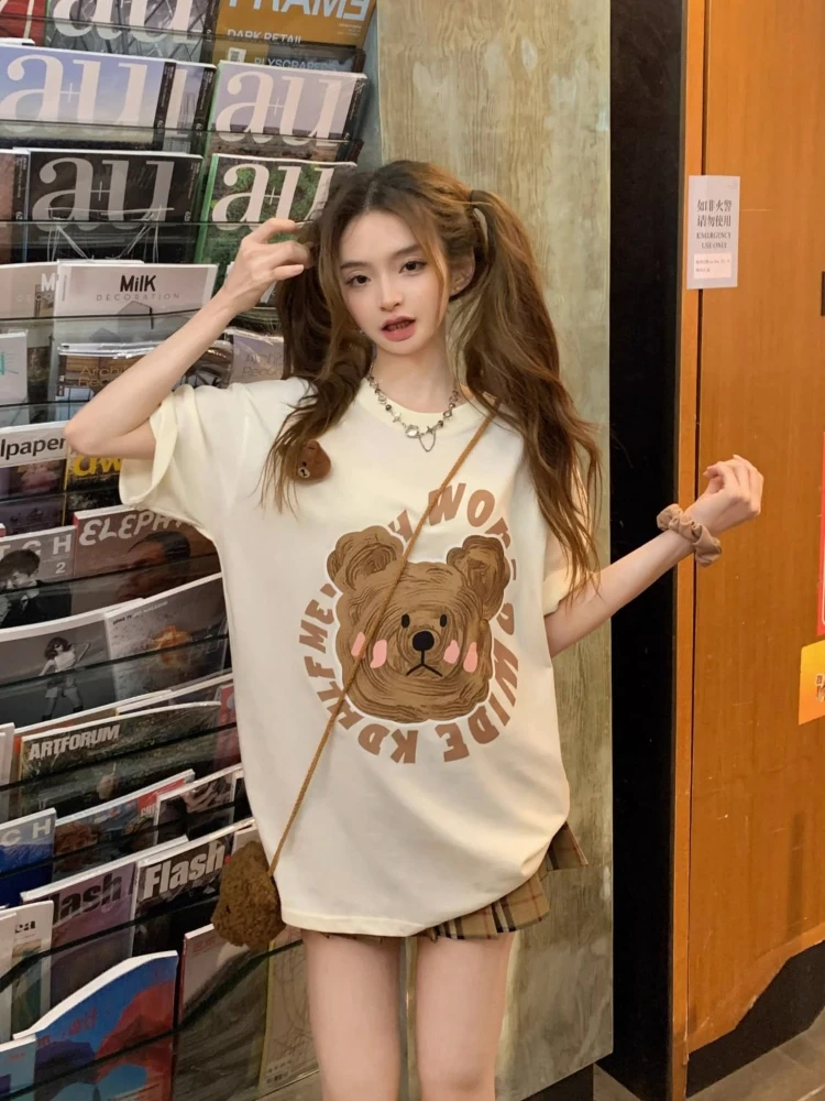 ADAgirl Kawaii Bear Graphic T Shirts for Women Summer Cartoon Cutecore ...
