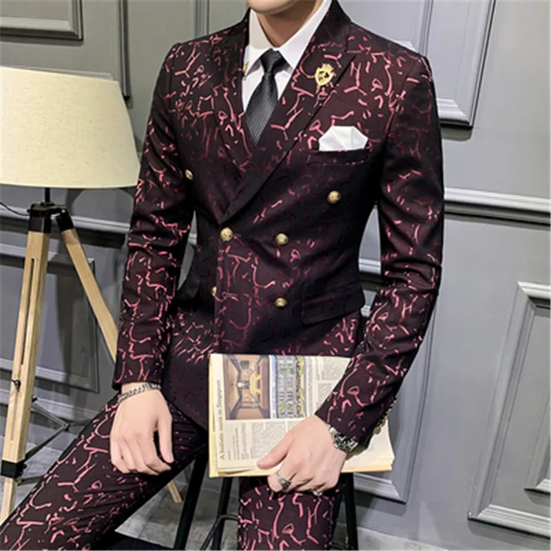 7xl Groom 3 Pieces Suits Men Double Breated Slim Fit Suits For Wedding ...