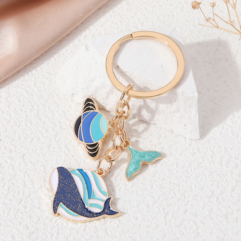 Cute-Cartoon-Whale-Fish-Tail-Planet-Keychains-Ocean-Life-Animals-Key ...