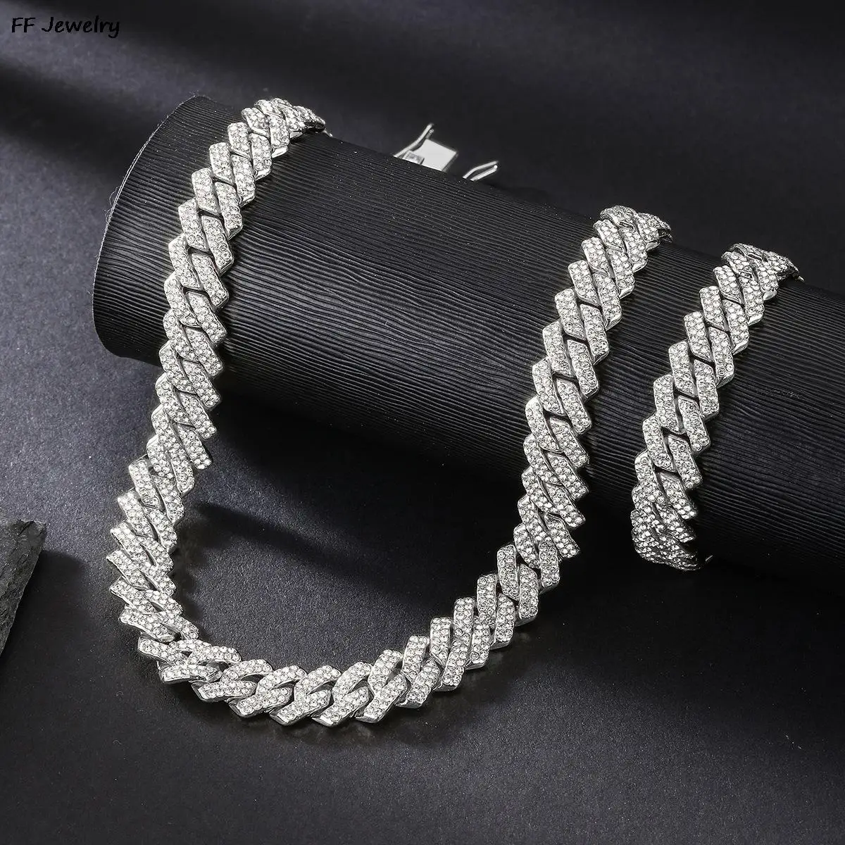 13MM-Rhombus-Prong-Cuban-Link-Chain-2Row-Iced-Out-Rhinestones-Rapper ...