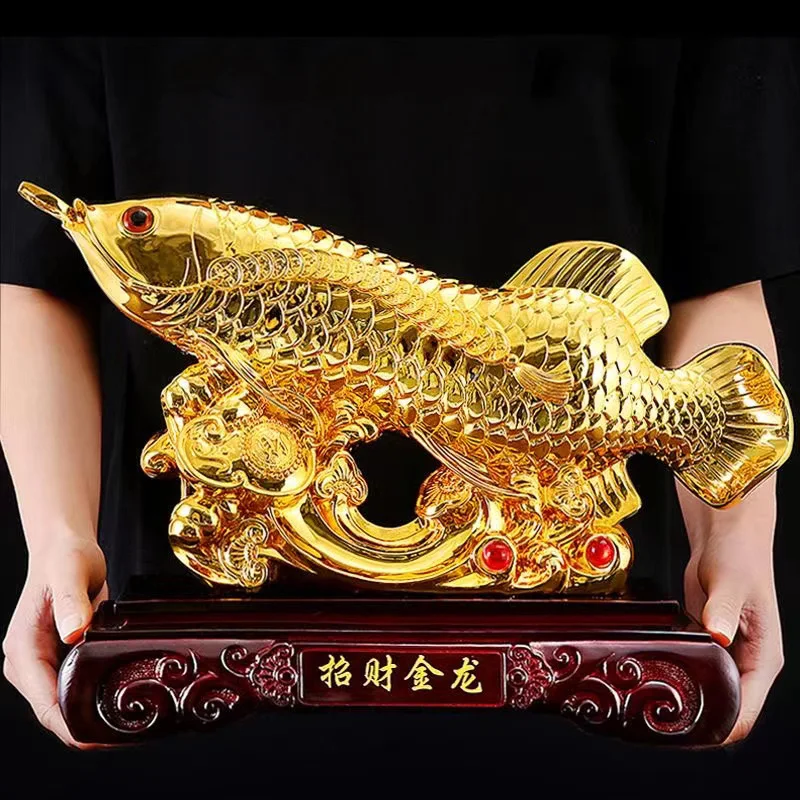 Resin-Attract-wealth-Golden-Dragon-Fish-statue-Chinese-mascot-Animal ...
