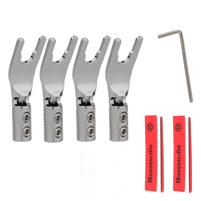4Pieces Pure Copper Rhodium Plated Y Spade Connector Plug Fork ...