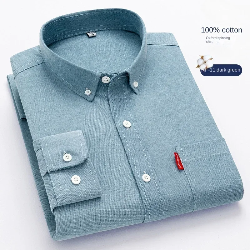 100-Cotton-Classic-Casual-Shirt-Men-s-Solid-Color-Long-Sleeve ...