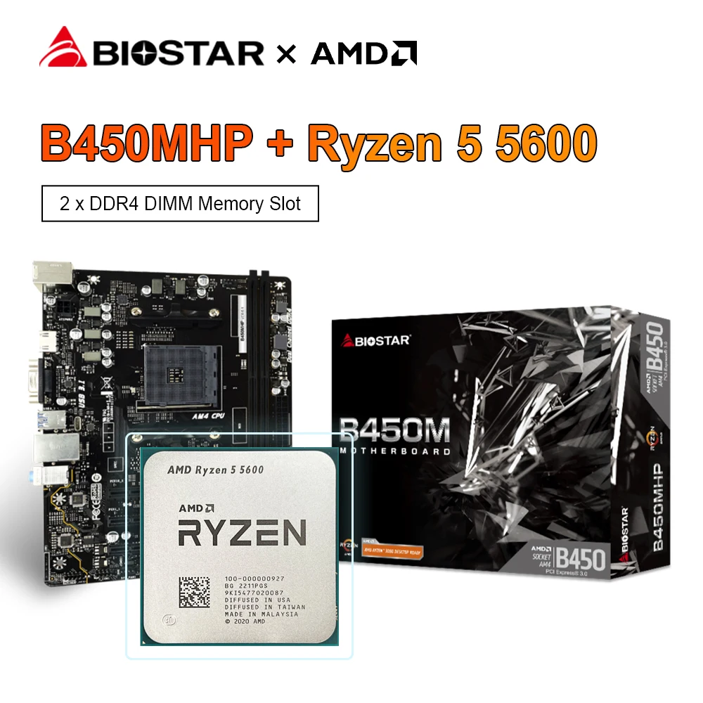 AMD Ryzen 5 5600 R5 5600 +BIOSTAR New B450MHP GAMING Motherboard DDR4 Socket AM4 32GB Support R5 ...