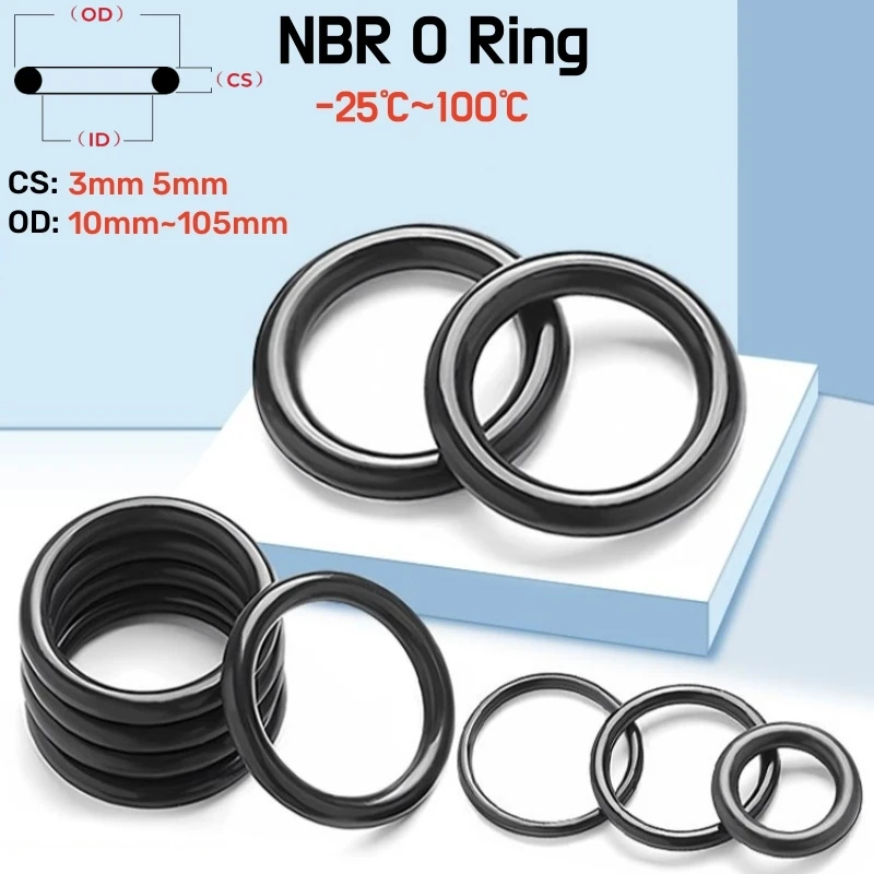 5~100pcs Black NBR O-ring Gasket OD 10~105mm Thickness CS 3/5mm Nitrile ...