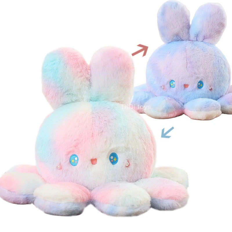 Fluffy Plush Flip Colourful Cosplay Bunny Octopus Plush Toy Double Side ...