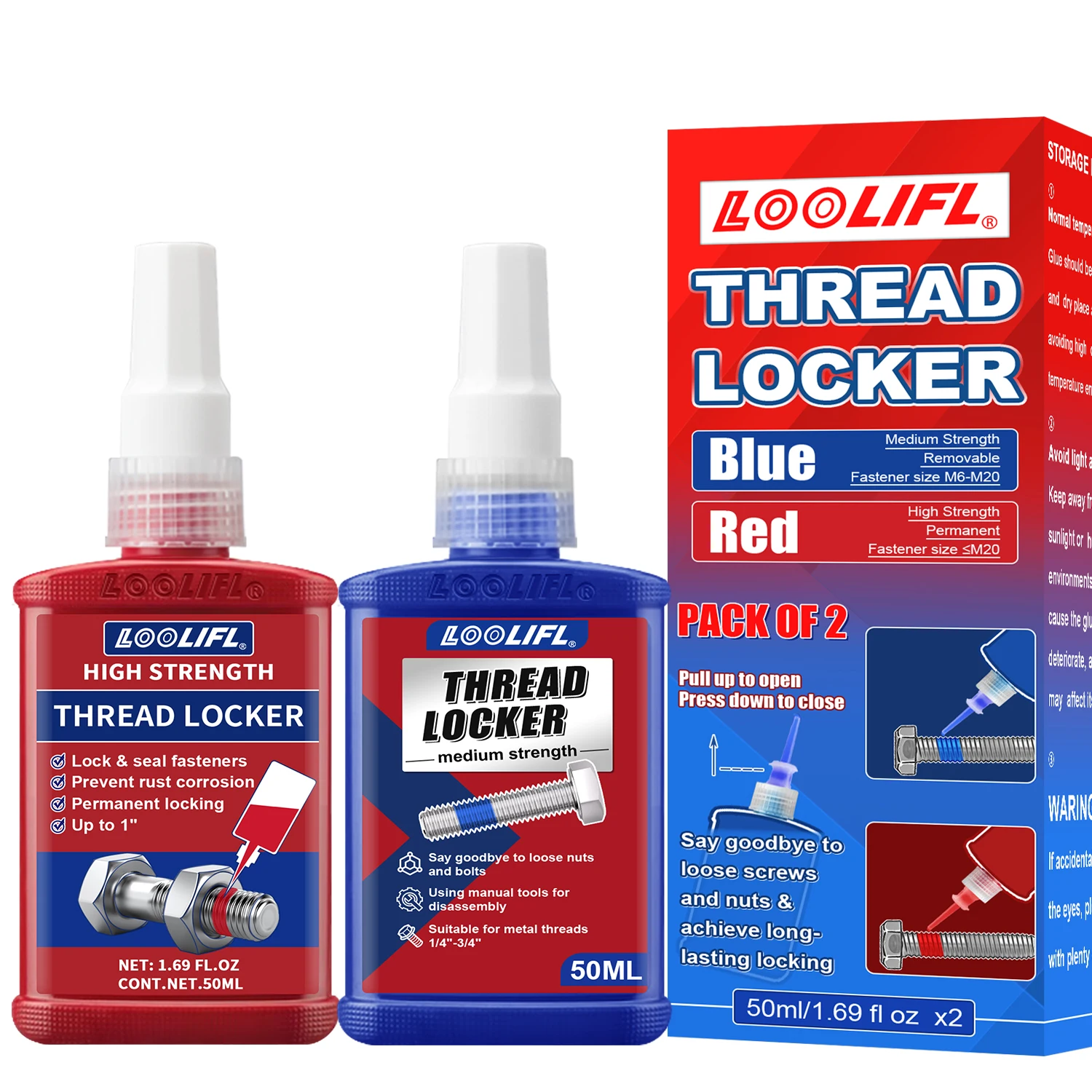 LOOLIFLBlue and red thread locking agents, nuts, bolts, fasteners, and ...