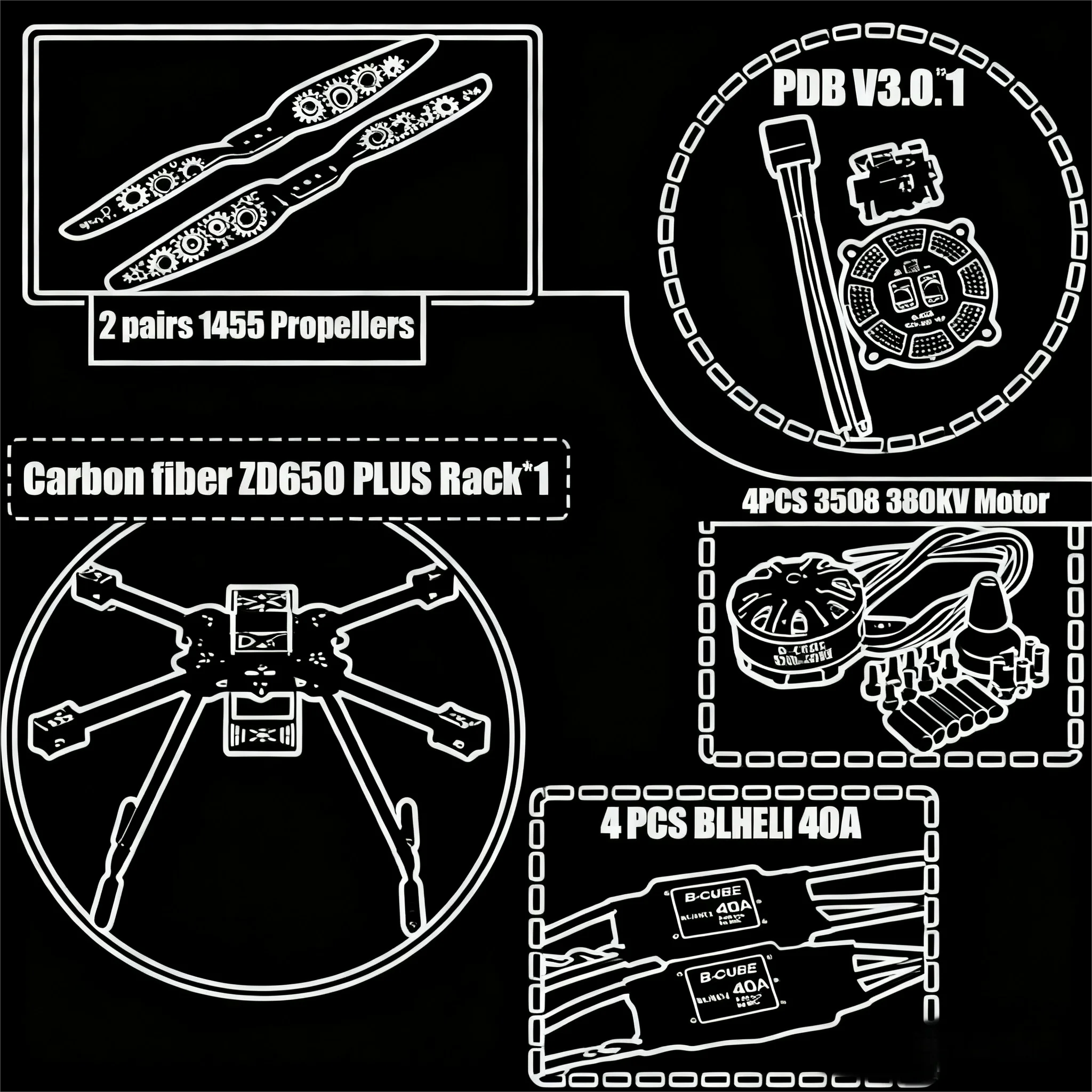 B-CUBE ZD650 PLUS 650mm Ardupilot Pixhawk Carbon fiber Quadcopter Frame ...