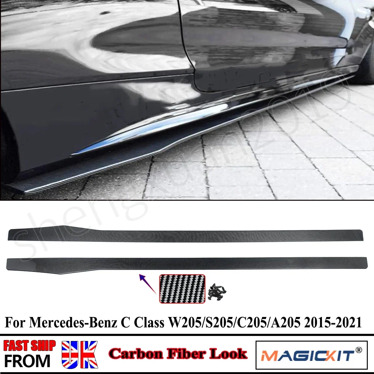 FOR-MERCEDES-C-CLASS-W205-C205-A205-AMG-STYLE-SIDE-SKIRTS-EXTENSION ...