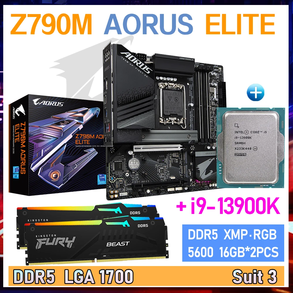 Gigabyte Z790M AORUS ELITE With CPU Core i9 13900K + Kingston Fury DDR5 ...