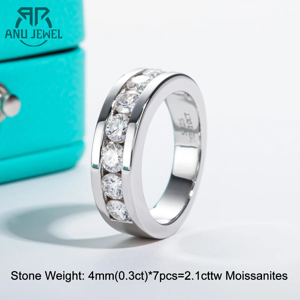 AnuJewel 4mm Moissanite Wedding Band 925 Sterling Silver Lab Created ...